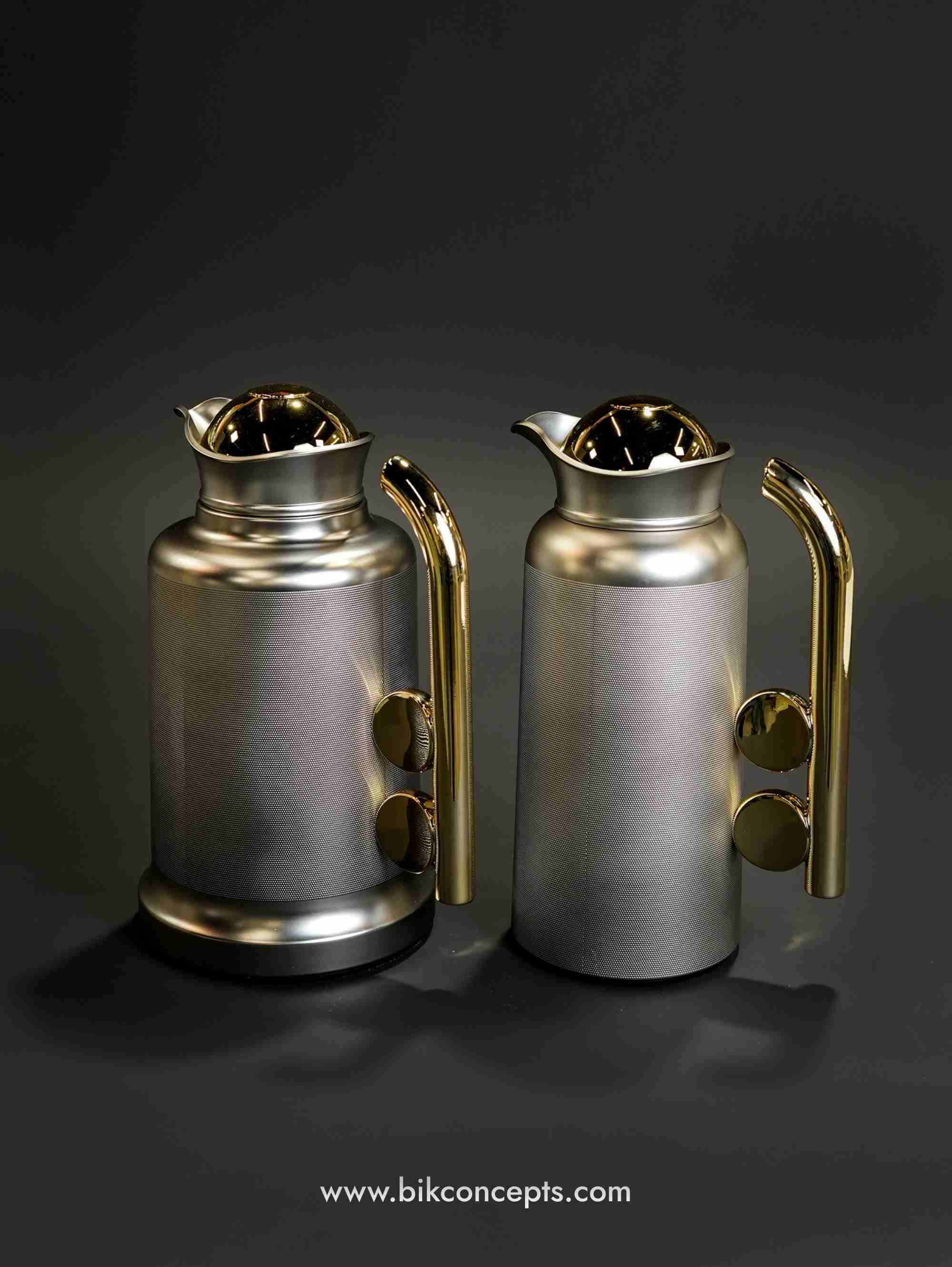 2pc Silver & Gold Arabic Dallah Set - 1 & 0.7L Insulated Thermal Flask