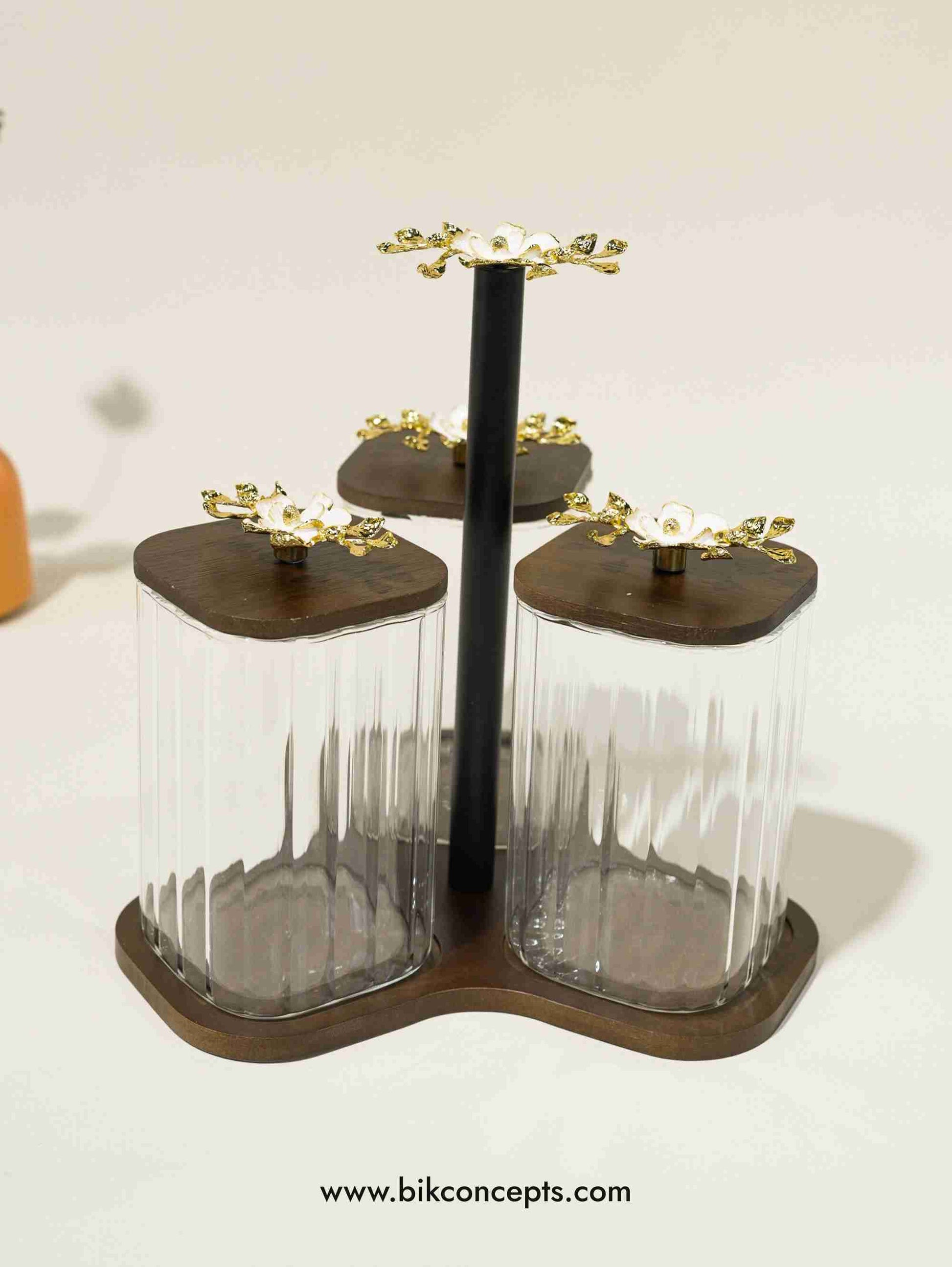 3-Portion Acrylic & Bamboo Condiment Set - Modern Spice & Candy Server